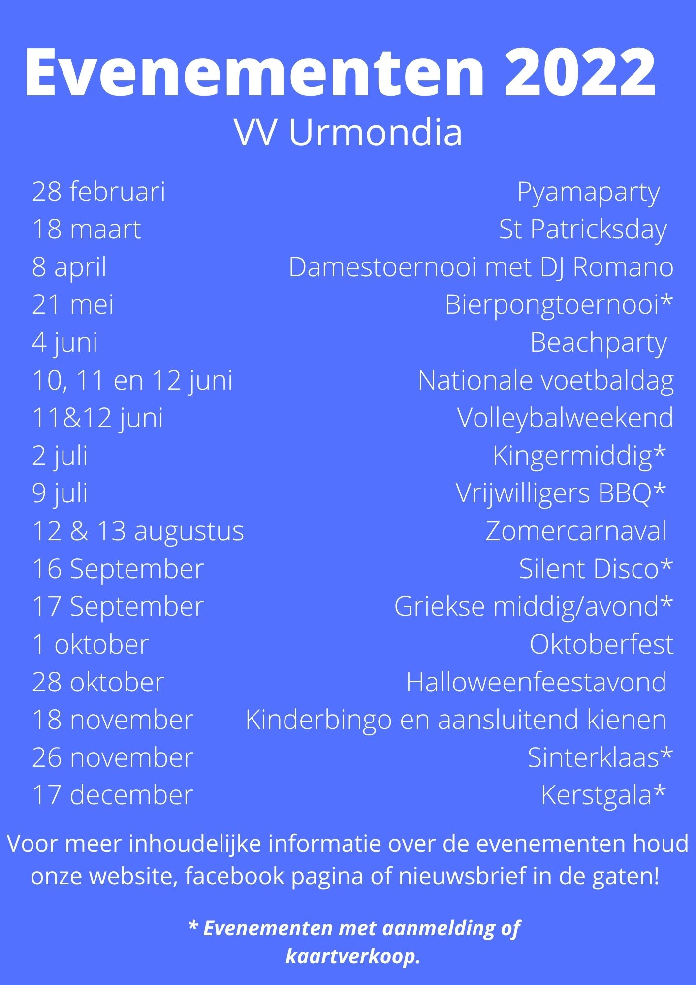 Evenementen Kalender | VV Urmondia